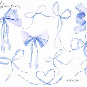 Watercolor Blue Bows and Ribbons Collections. Digital Birthday Png ...