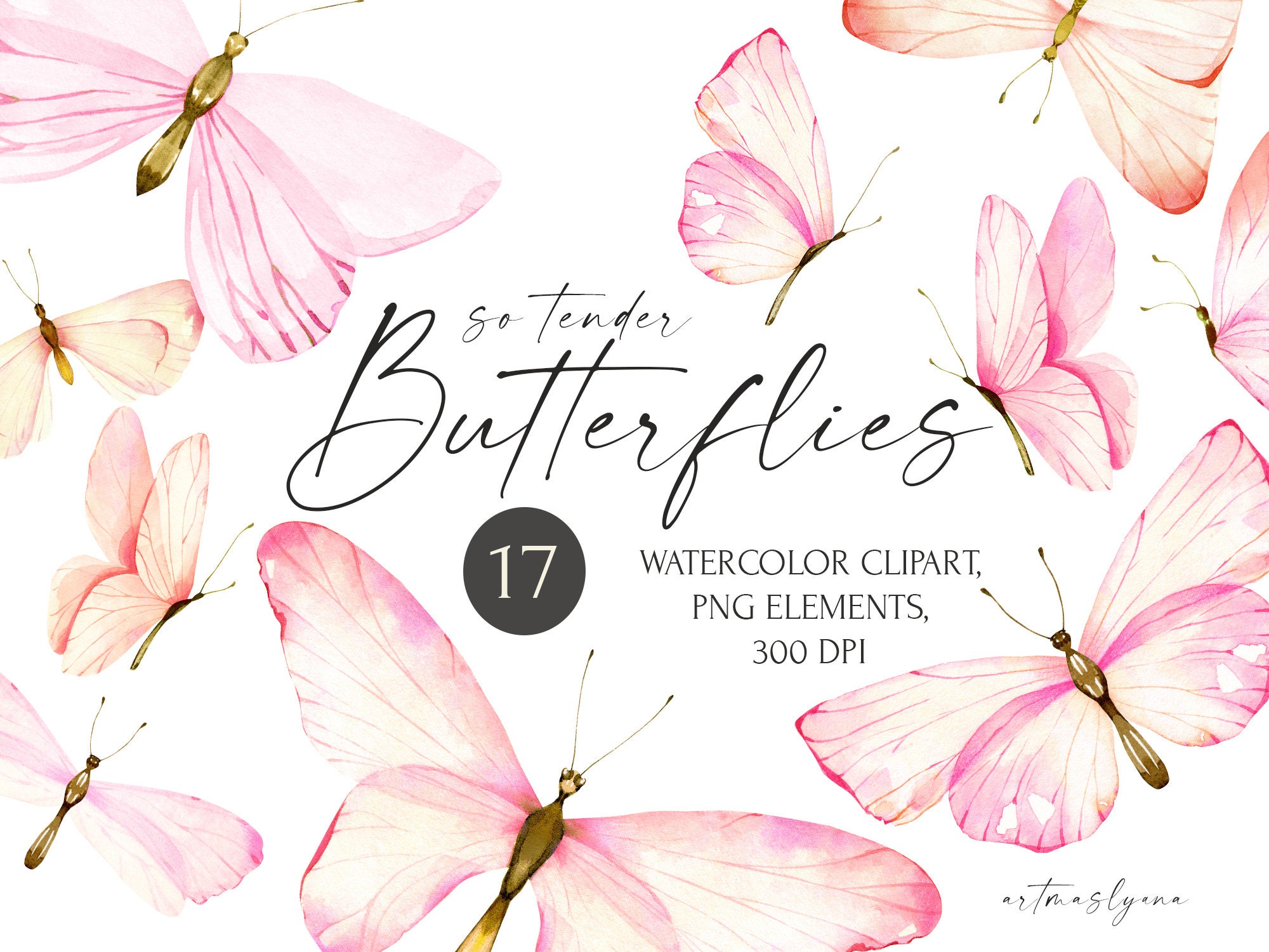 Watercolor Butterfly Clipart Tender Pink-peachy Butterflies - Etsy