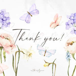 Watercolor Spring Flowers, Butterflies Clipart Mix. Digital Blossom ...