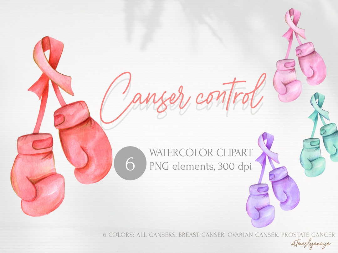 Hand Drawn Boxing Gloves. Watercolor Cancer Control. Pink Ribbon as ...