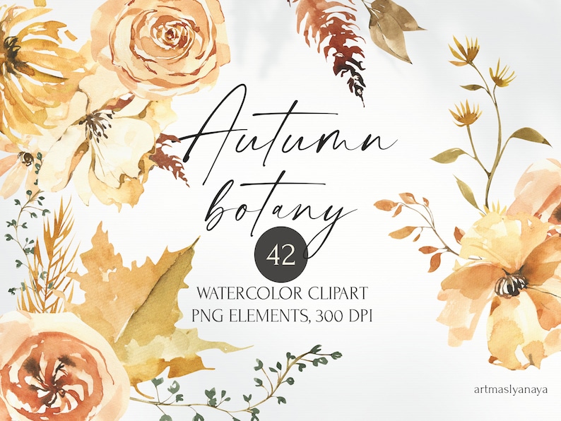 Watercolor Autumn Flowers Clipart for Instant Download. Fall - Etsy