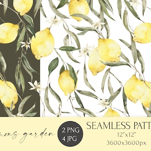 Watercolor Lemons Garden Seamless Pattern. Summer Digital Paper for ...