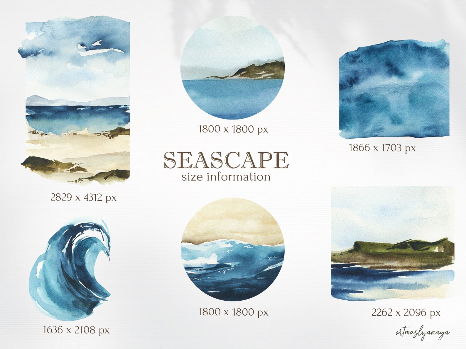 Watercolor Seascape Clipart. Ocean Views Waves Sea and Sand | Etsy