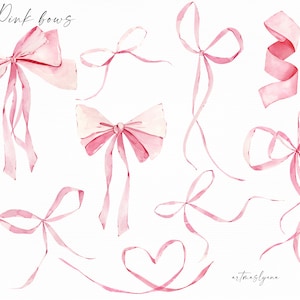 Watercolor Pink Bows and Ribbons Collection. Digital Birthday Png ...