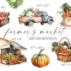 Watercolor Farmer's Market Clipart: Farmer, Vegetables, Baskets, Boxes ...