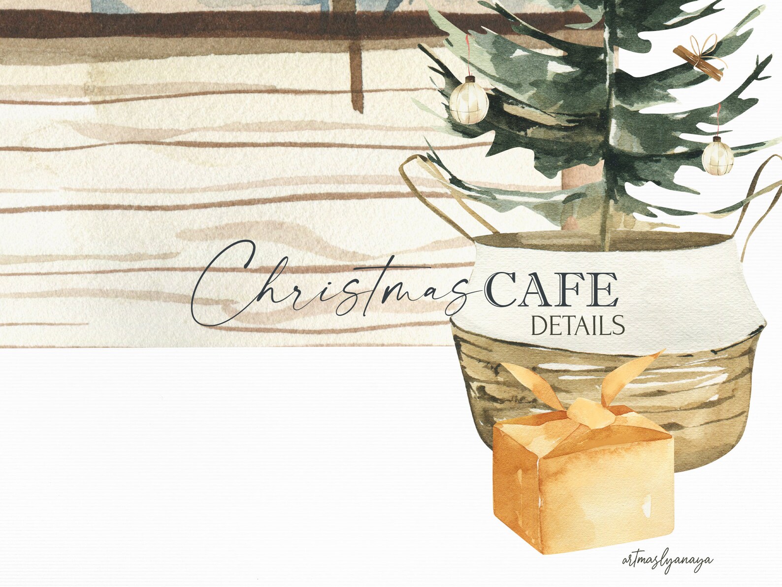 Watercolor Christmas Cafe Clipart Winter Holidays Decor - Etsy