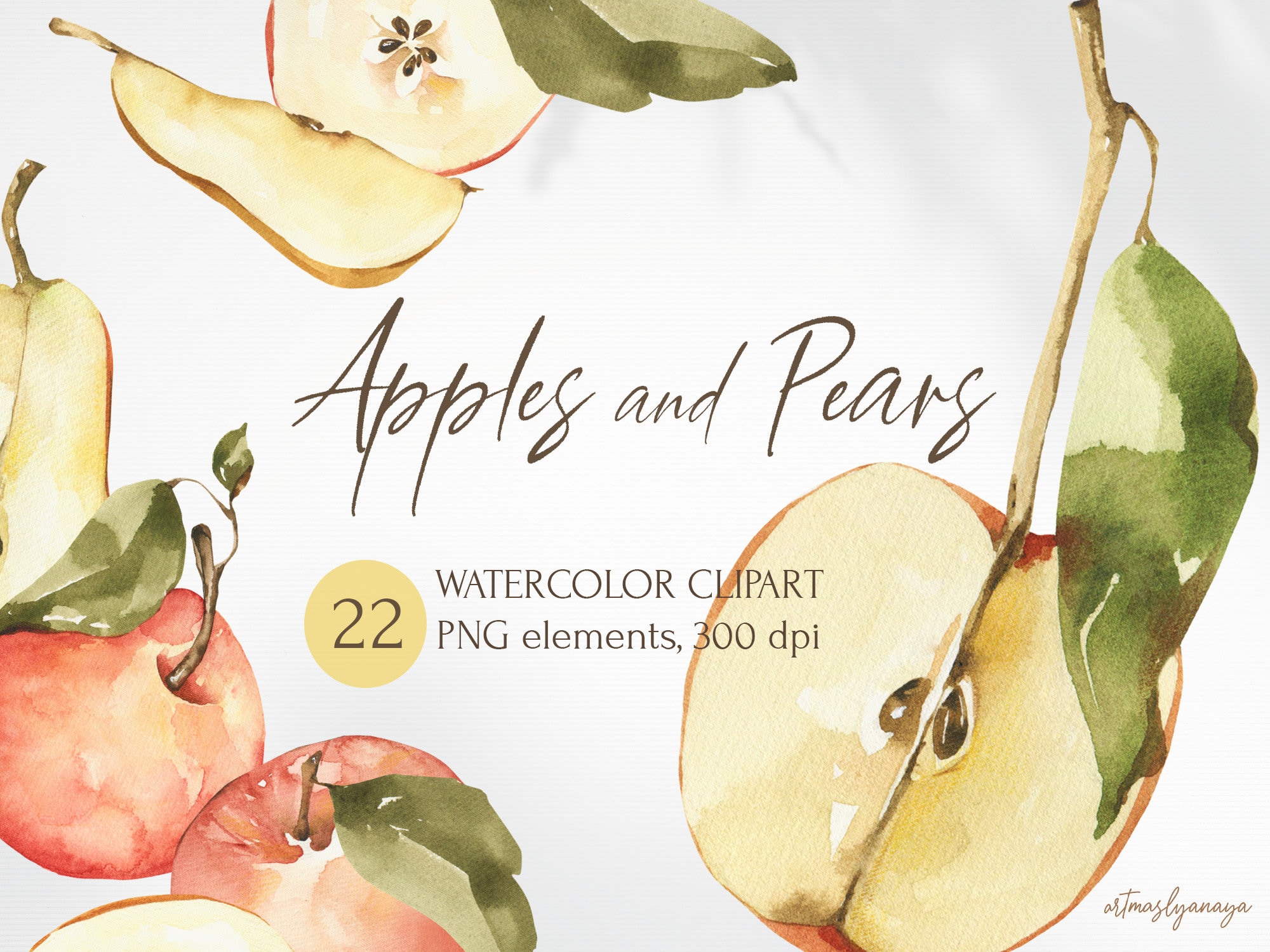 Watercolor Apples and Pears clipart. Autumn summer harvest of | Etsy