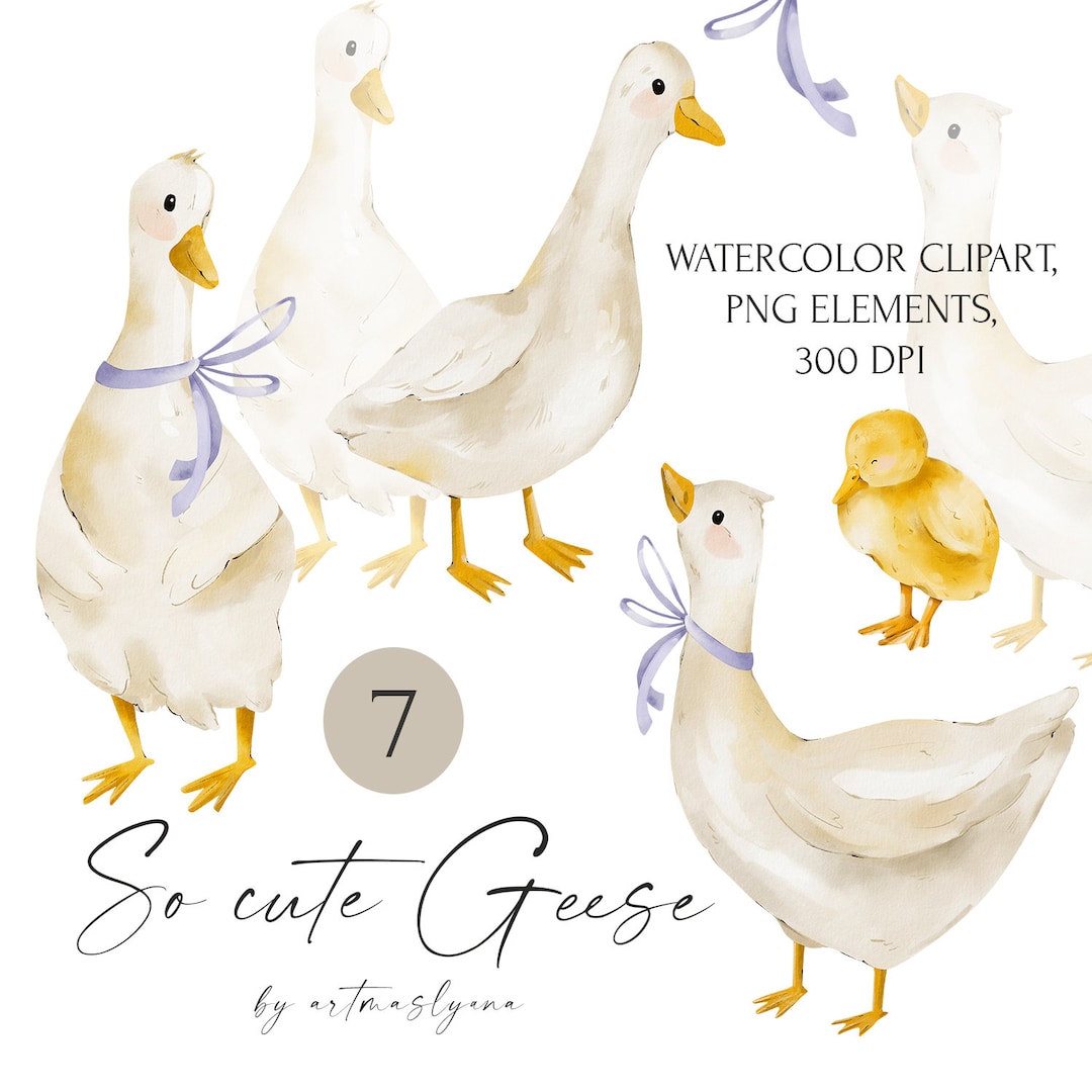 Watercolor Geese Clipart, Cute Goose Illustrations, Farm Animals ...