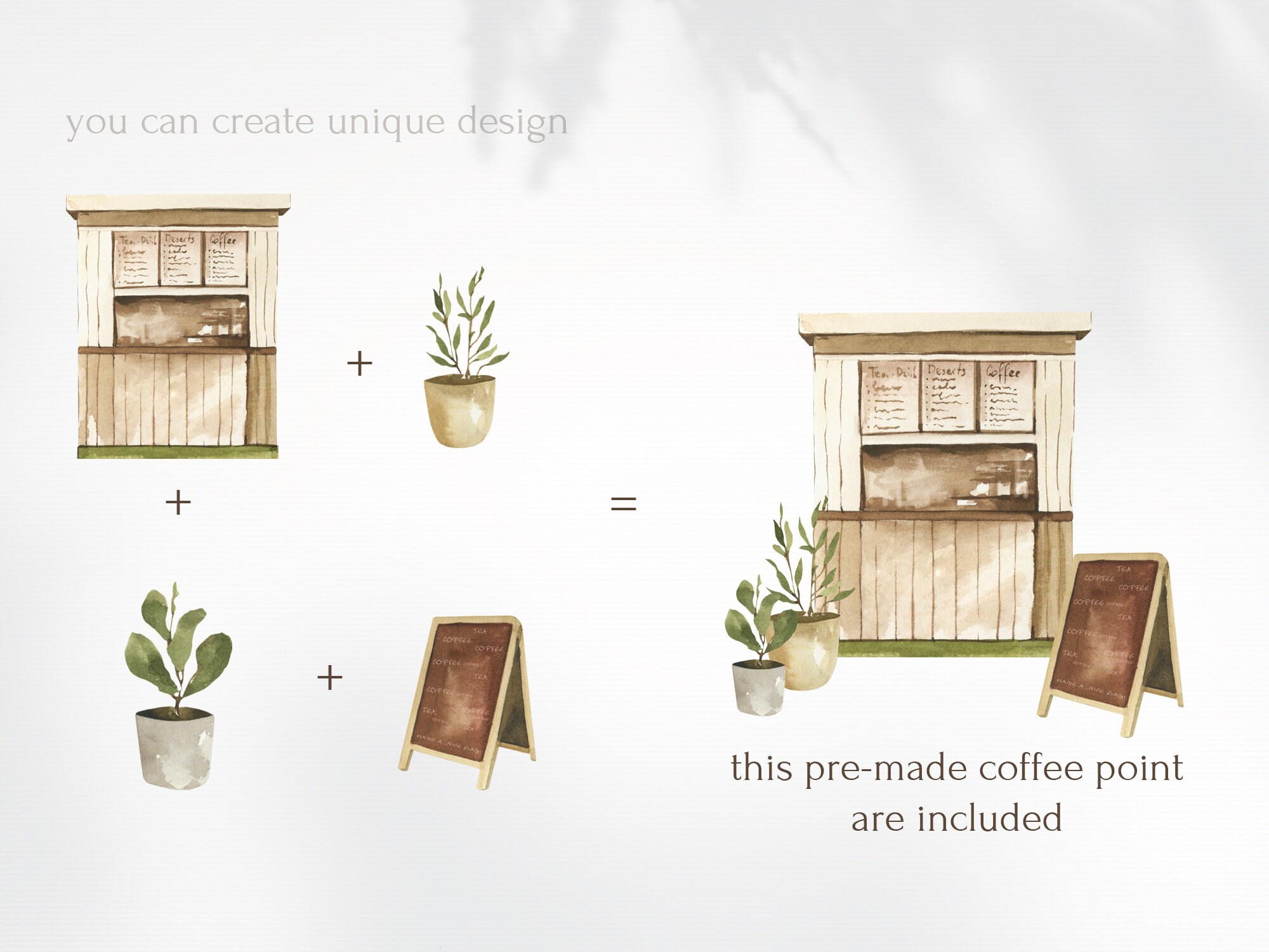 Watercolor Coffee Houses Cafe Buildings Modern Coffee Point. - Etsy