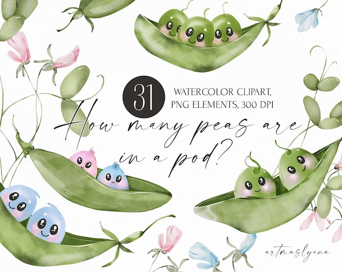 Peas in a Pod Clipart - Clip Art and Digital Paper Set - Etsy Denmark
