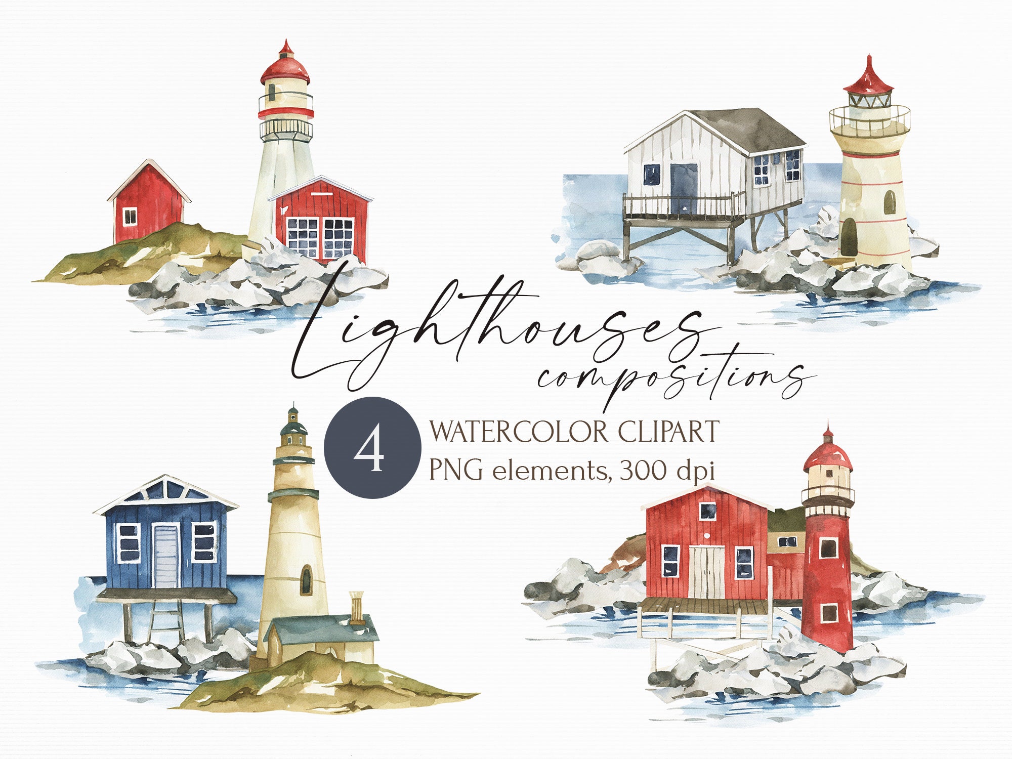 Watercolor Lighthouses Clipart for Instant Download. - Etsy
