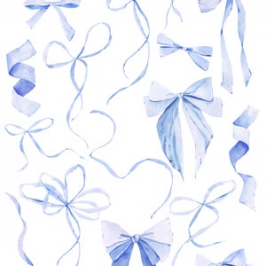 Watercolor Blue Bows and Ribbons Collections. Digital Birthday Png ...