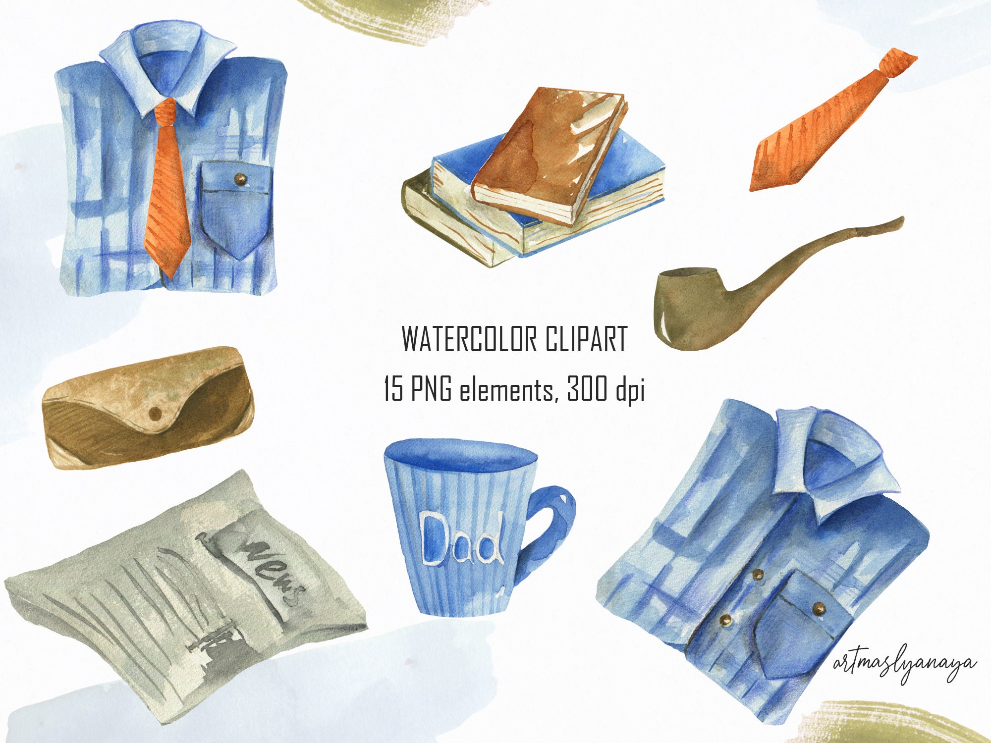 Watercolor Set to Father's Day. Unique Clipart in PNG for - Etsy