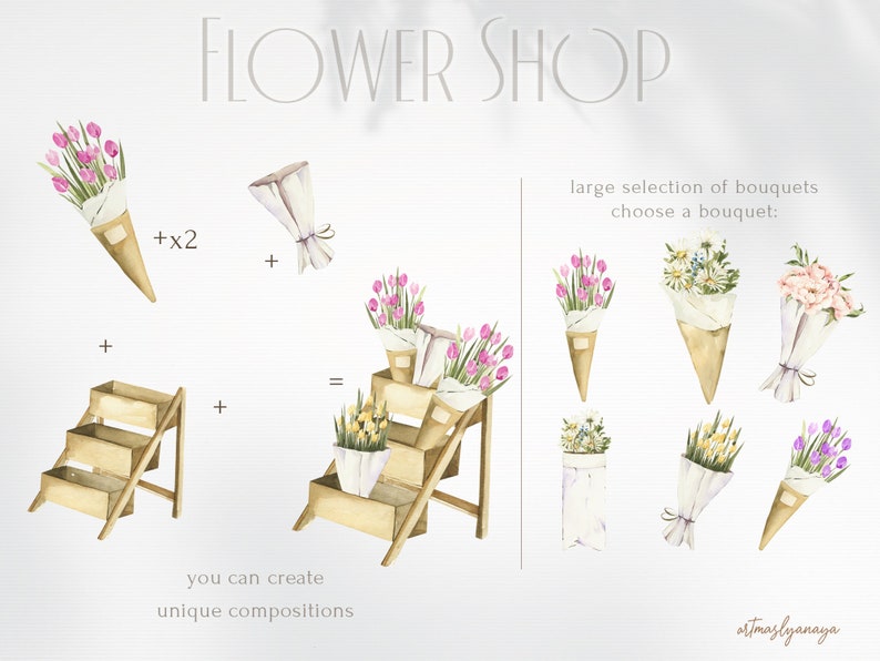 Watercolor Flower Shop PNG Clipart. Flowers Market Floral Bar - Etsy