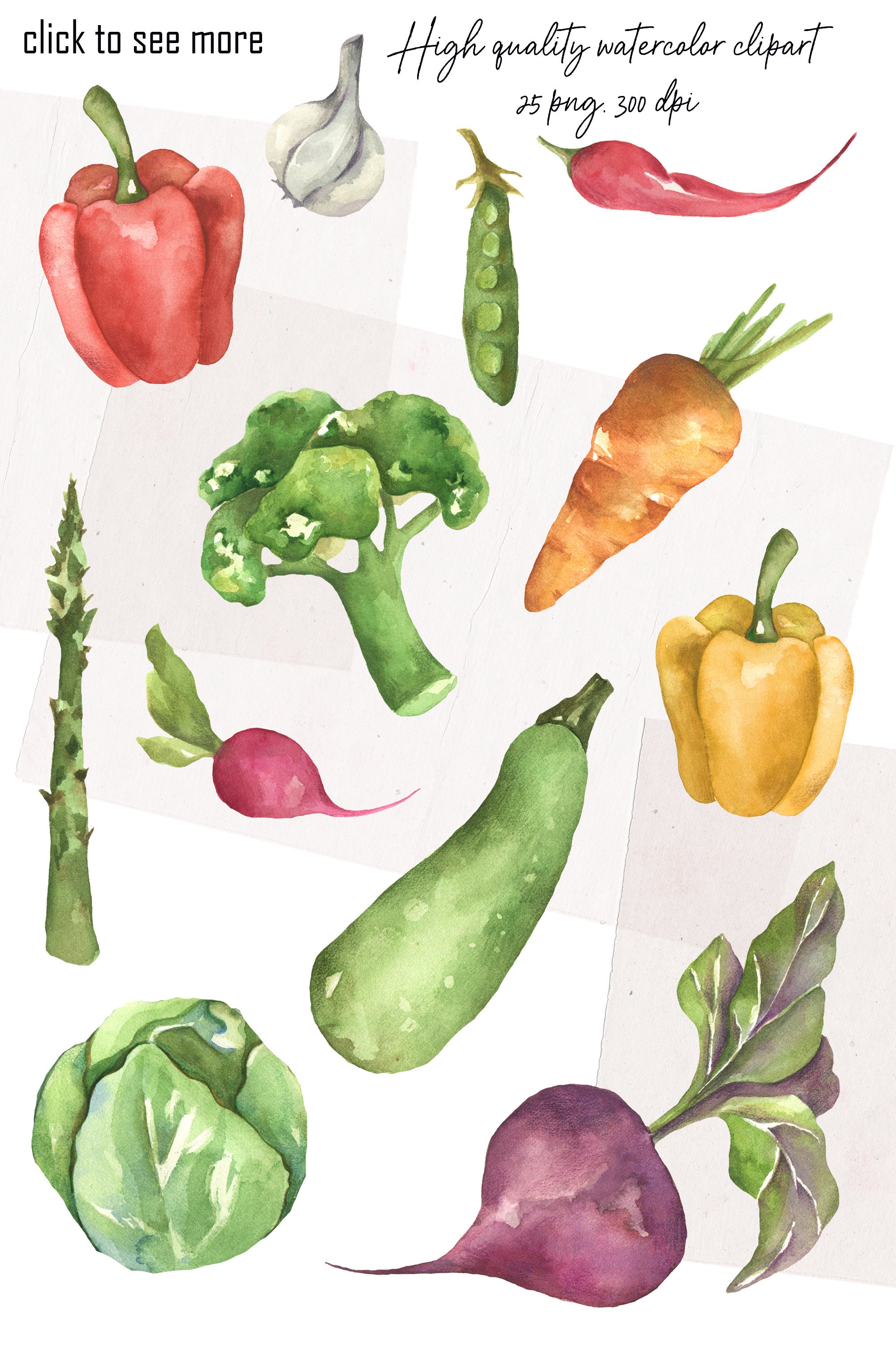 Watercolor Fresh Vegetables Clipart Set for Instant Download. - Etsy