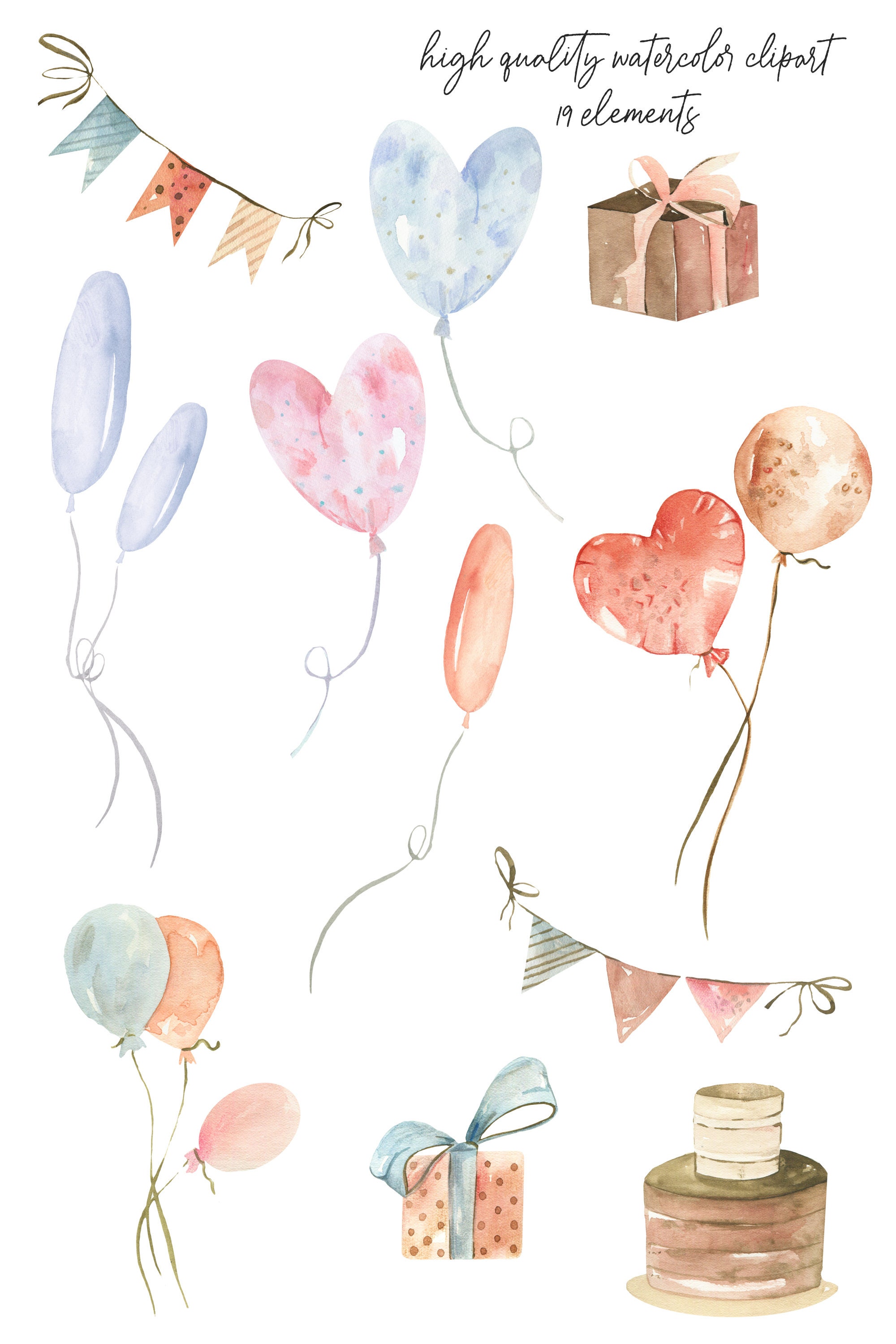 Watercolor Party Clipart for Birthday or Bridal Shower. | Etsy