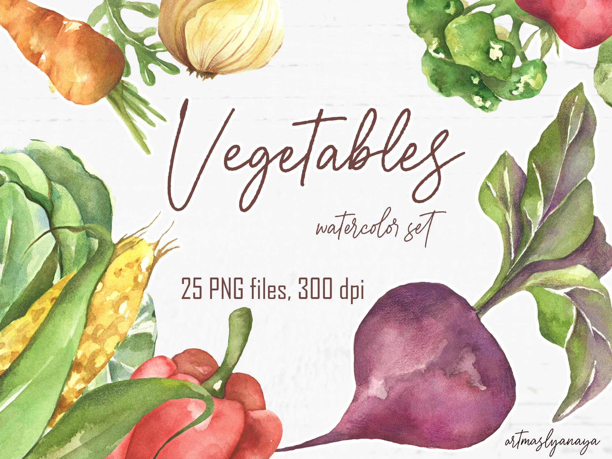 Watercolor Fresh Vegetables Clipart Set for Instant Download. - Etsy