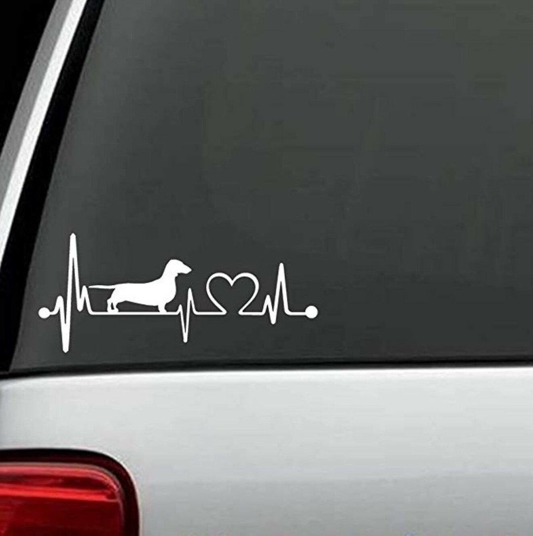 Dachshund Heartbeat Lifeline 7” White Dog Laptop Window Car Decal ...