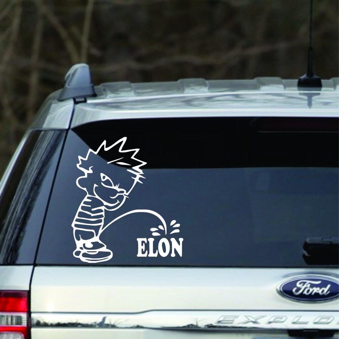 6" Calvin Peeing Pissing on Elon Window Sticker Decal – ( Resist Bumper ...