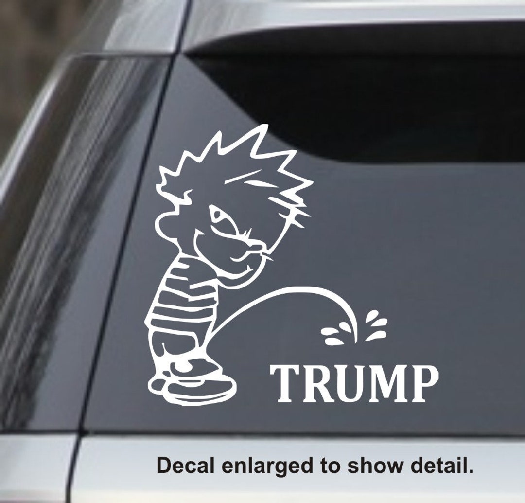6" Calvin Peeing Pissing on Trump President Window Sticker Decal ...