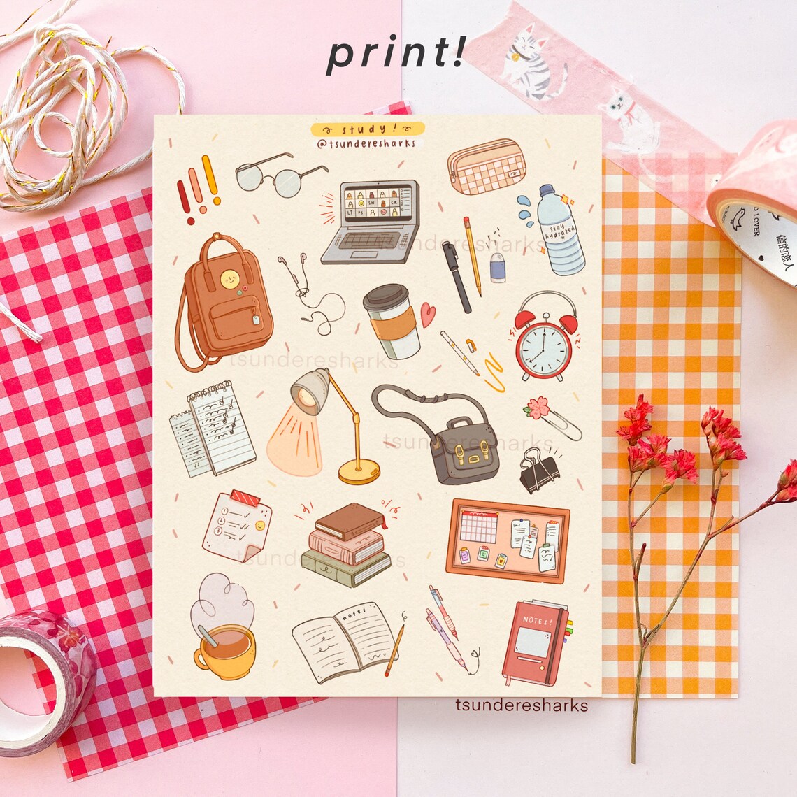 Study Cute Pastel Sticker Sheet Print Bujo Bullet Stickers - Etsy