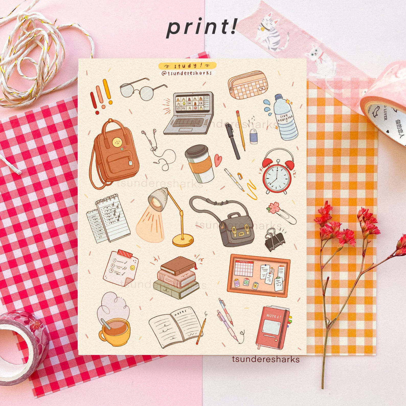 Study Cute Pastel Sticker Sheet Print Bujo Bullet Stickers - Etsy