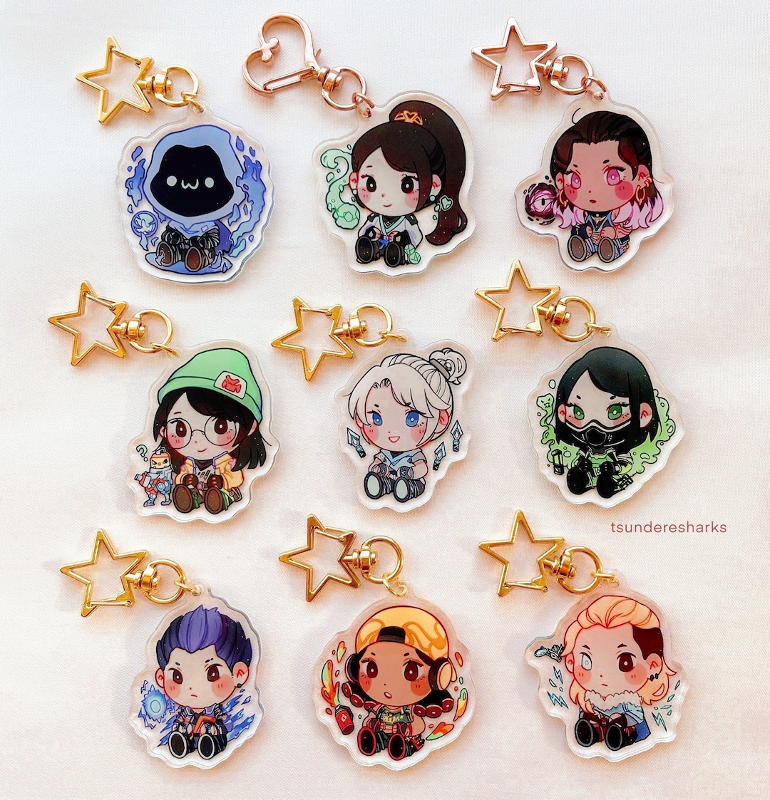 Valorant Chibi Acrylic Keychains Charms Agents Sage Jett Omen Viper ...