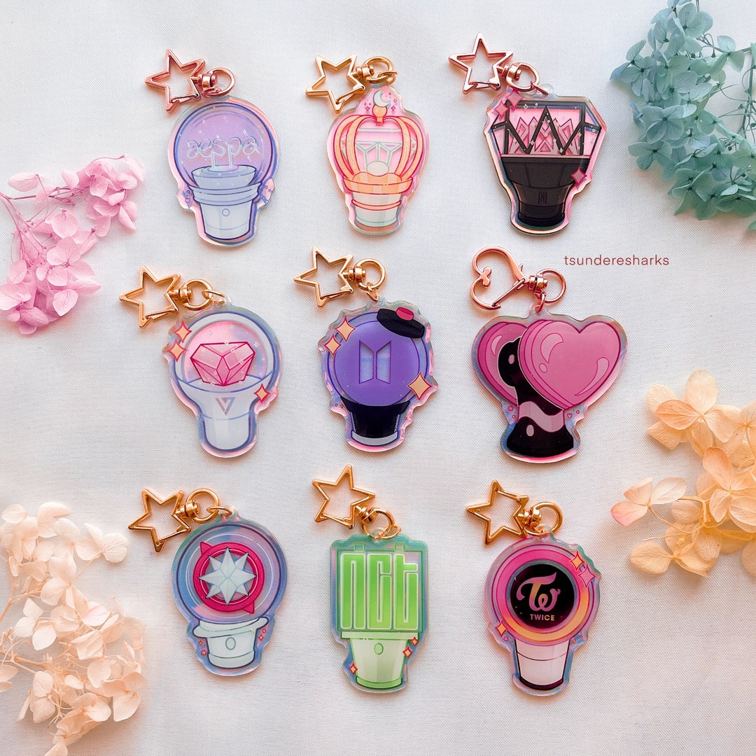 Kpop Lightstick Acrylic Holographic Keychains Charms BTS Twice Loona ...