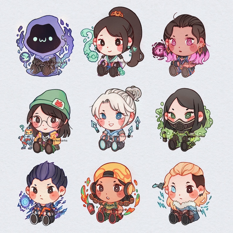 Valorant Chibi Vinyl Stickers Agents Sage Jett Omen Viper - Etsy Hong Kong