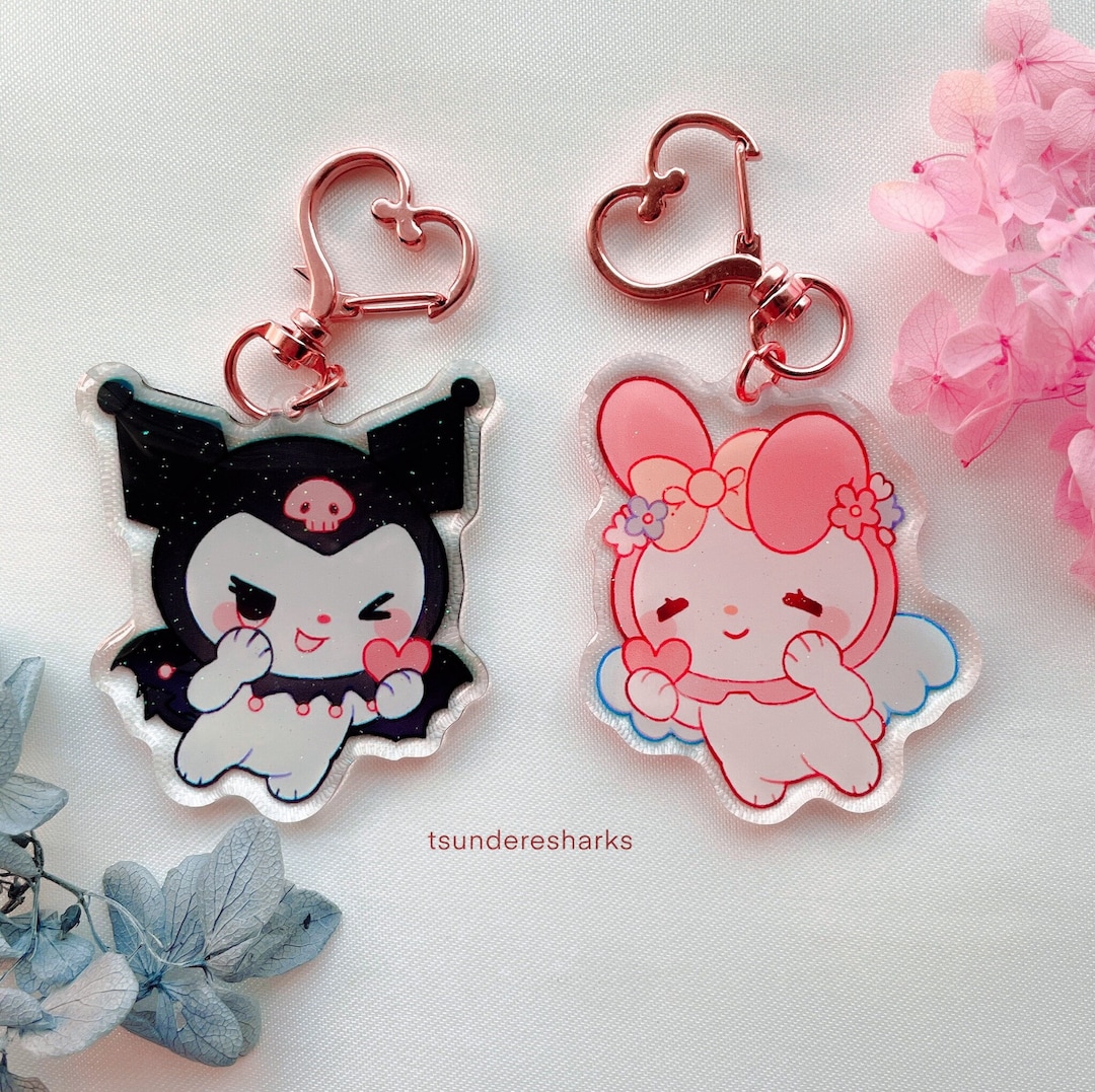 Pink Bunny and Emo Bunny Epoxy Acrylic Glitter Keychain Charms Cute ...