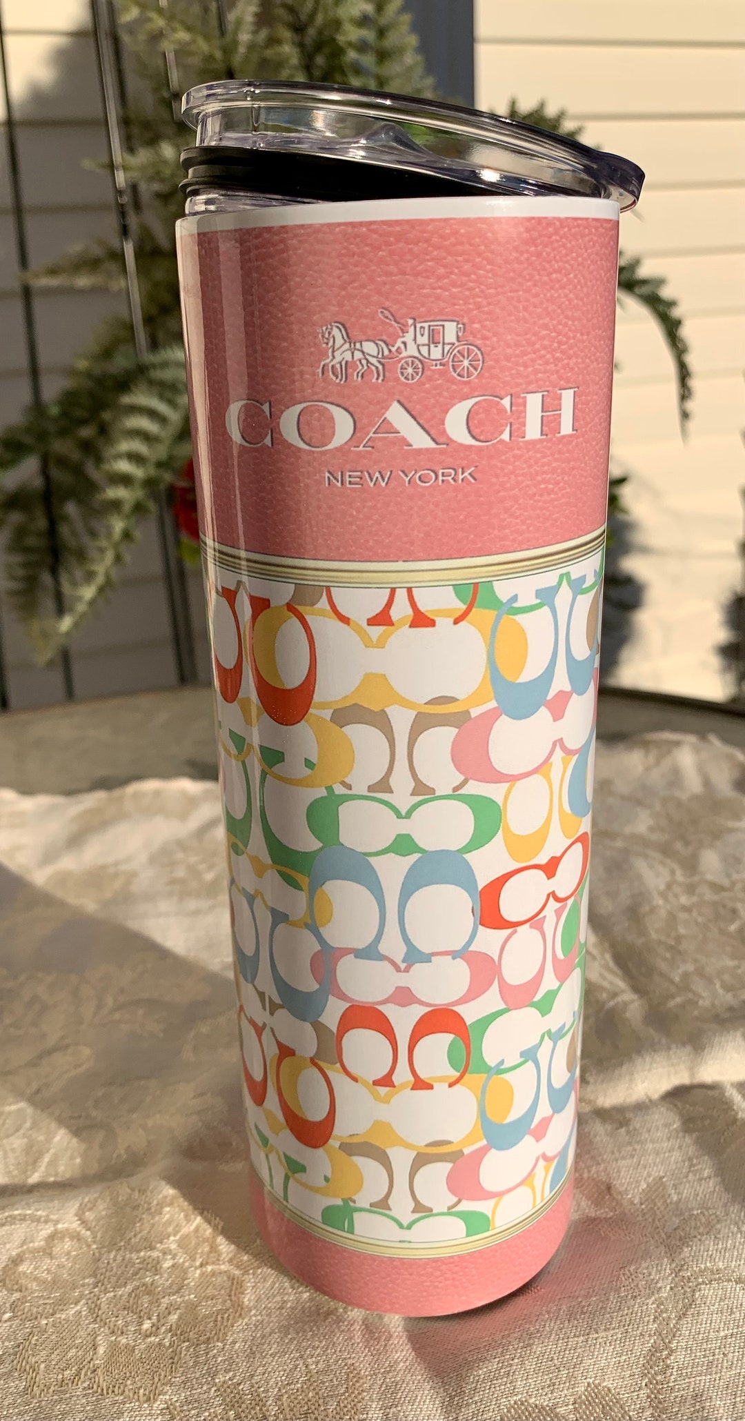 20 Oz. Pink & Rainbow Coach Purse Leather Look Hogg Sublimation Tumbler ...