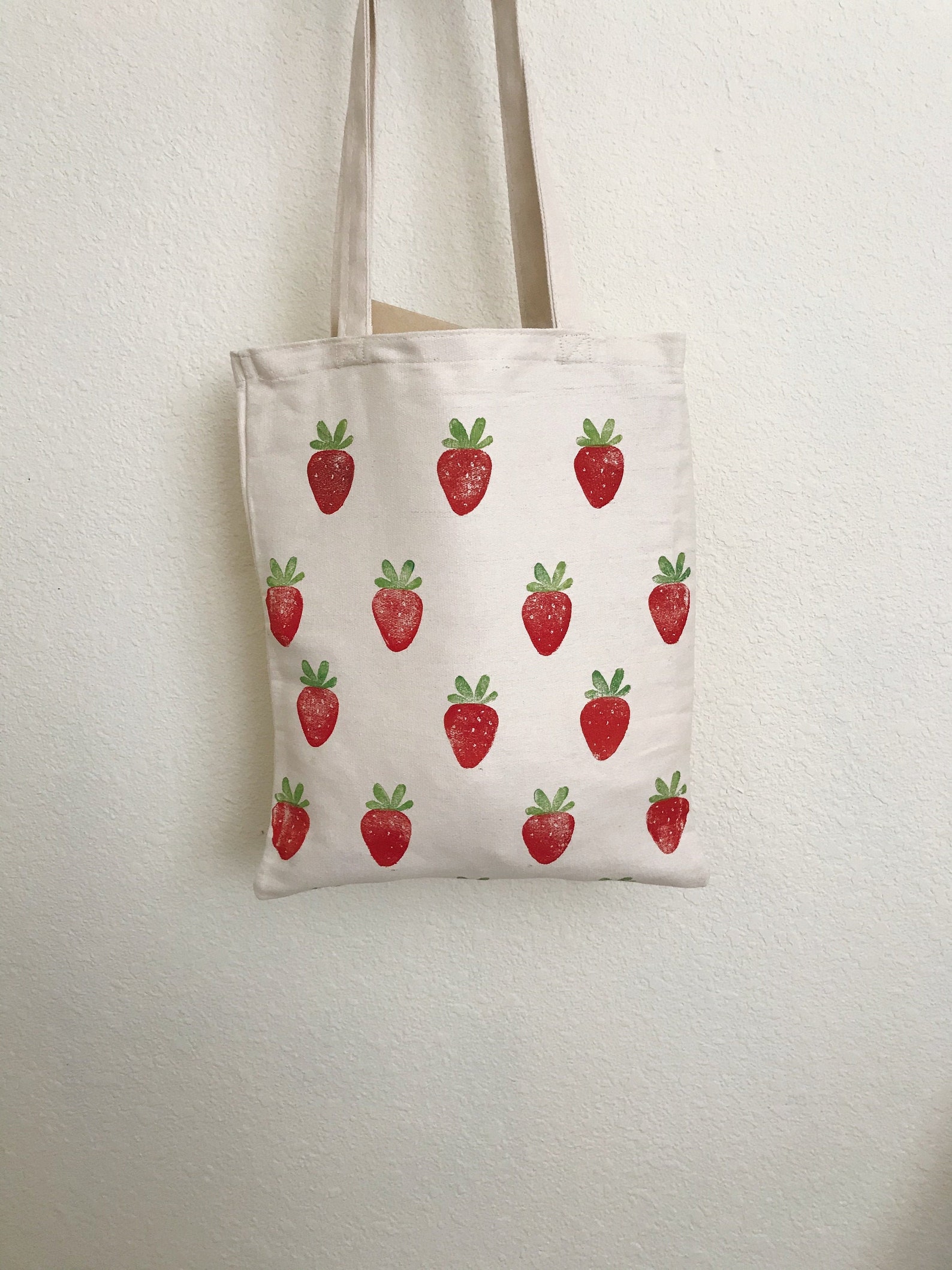 Strawberry Print Tote Bag Canvas Bag Strawberry Etsy