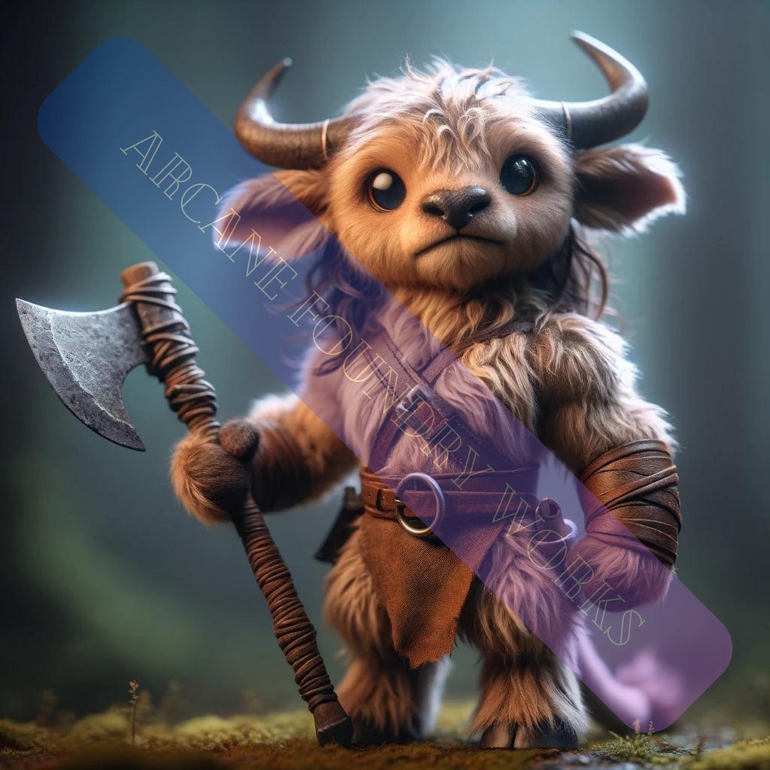 Realistic Minotaur Art Print With Axe - Cute Fantasy Creature ...