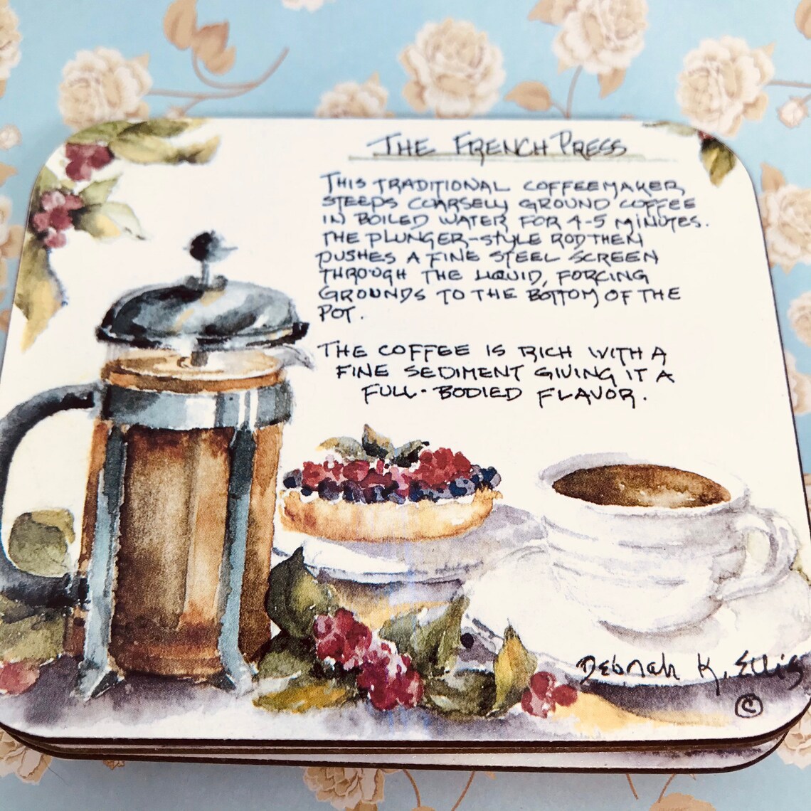 Vintage Coaster Set Deborah K. Ellis Watercolour Print Set of Six ...