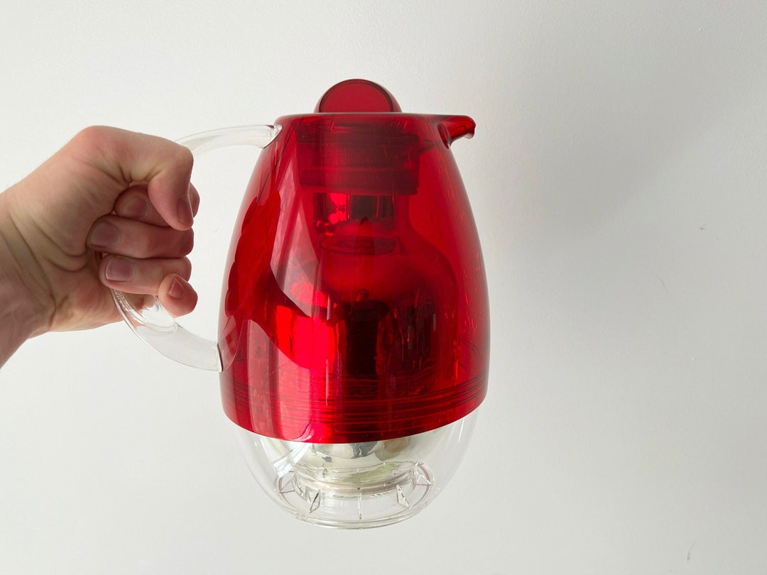 GUZZINI 1 Liter Thermos Pitcher, Red and Clear Acrylic Hot Coffee ...