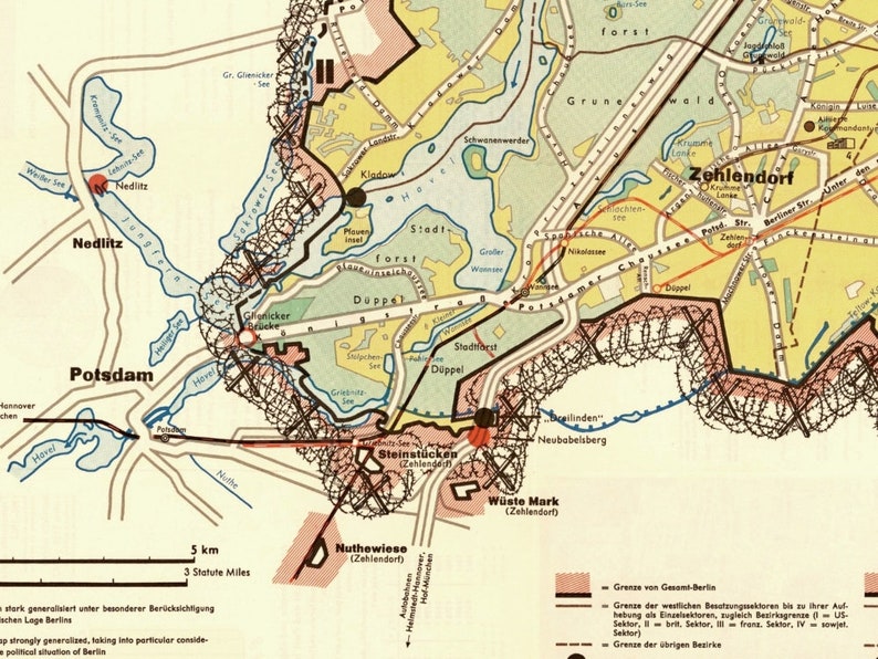 Vintage City Map Poster: Berlin Wall 1962, Historic Divided City ...