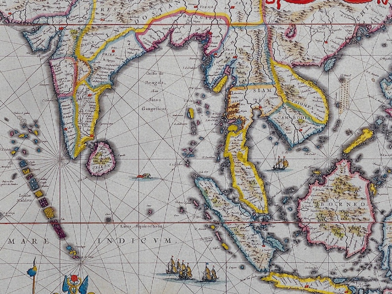 Vintage Antique Map of South East Asia 1650 | Old Map Print | Vintage ...