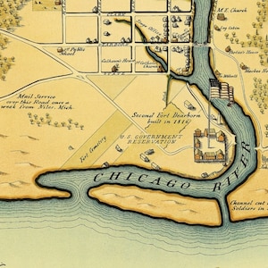 Beautiful Vintage Map of Chicago 1833 | Old Map Print | Vintage Wall ...