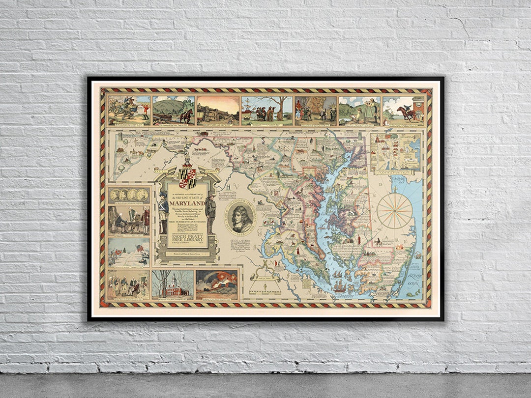 Buy Antique Map Maryland 1931: Full Color Vintage City Print, Archival ...
