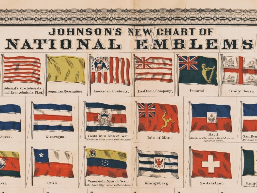 Beautiful Vintage Print of Flags of the World 1869 Old Map Print ...