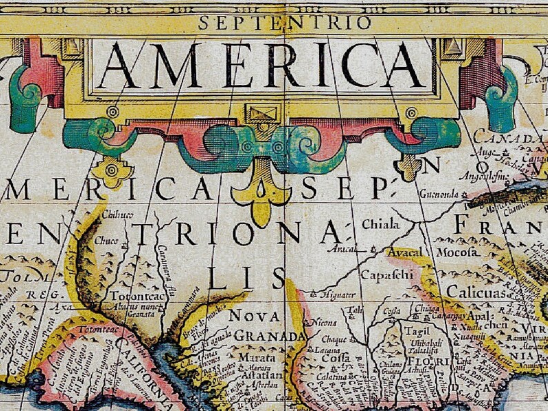 Hermoso mapa vintage de las Américas 1619 / Impresión de mapa antiguo ...