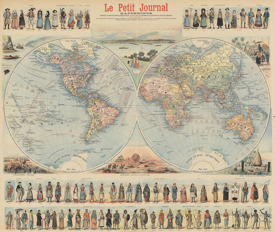Beautiful Vintage Map of the World 1900 Old Map Print - Etsy