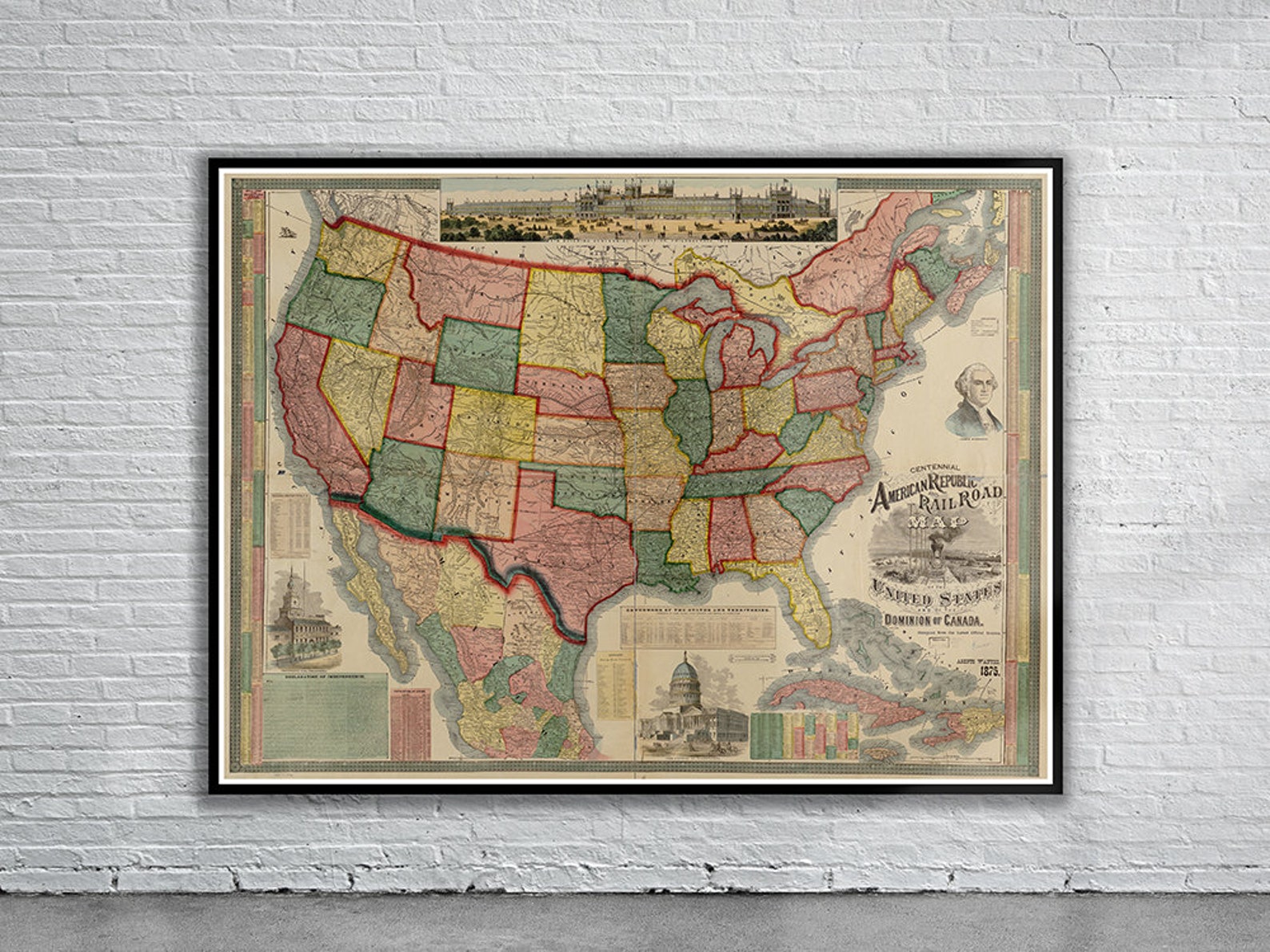 Antique Map Print - 1875 American Railroad, Centennial Exhibition ...