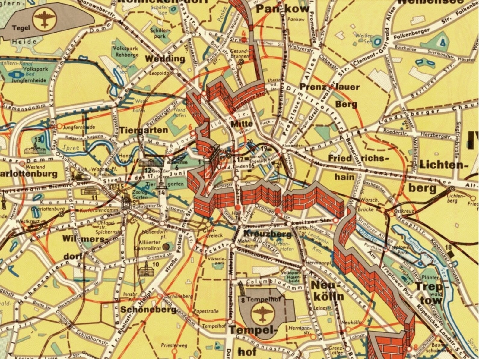 Berlijn Kaart Berlijnse Muur Kaart Berlin Street Kaart Berlijn Etsy