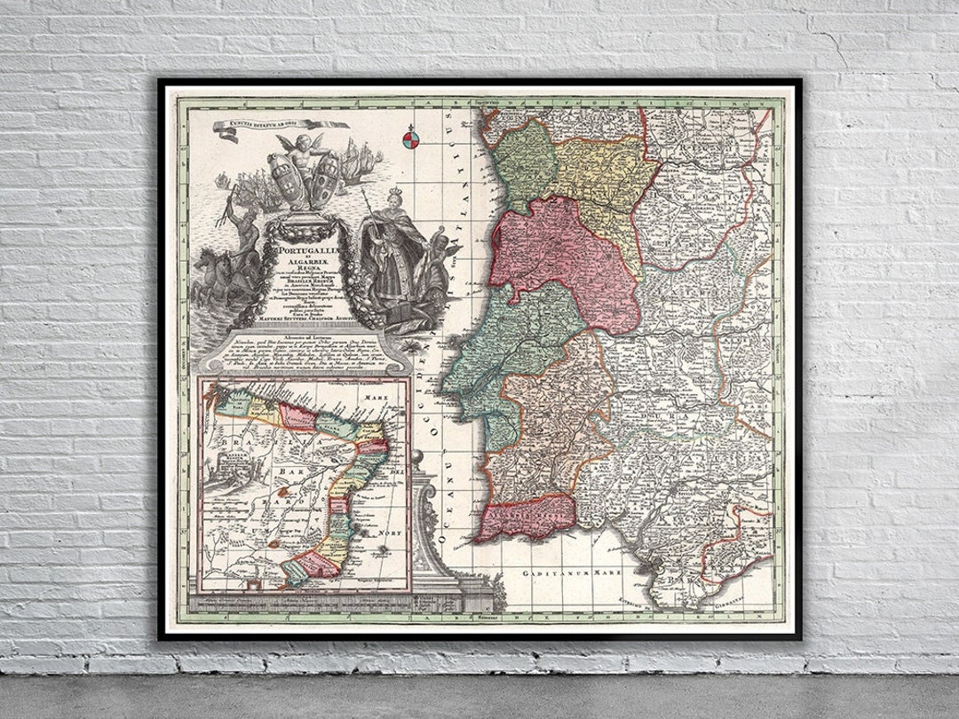 Beautiful Vintage Map of Portugal 1727 | Old Map Print | Vintage Wall ...