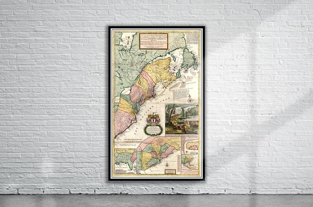 Antique Map Historic 1755 America: Beaver Colony Illustration, Vintage ...