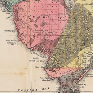 Beautiful Vintage Map of Florida 1870 | Old Map Print | Vintage Wall ...