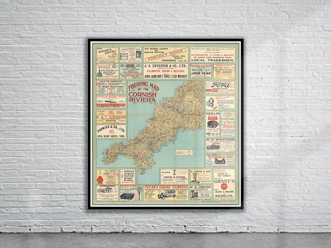 Beautiful Vintage Tourist Map of Cornwall 1928 | Old Map Print ...