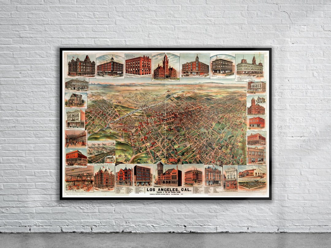 Beautiful Vintage Birdseye View of Los Angeles 1891 | Old Map Print ...