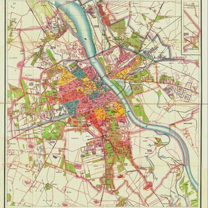 Vintage Antique Map of Warsaw 1924 | Old Map Print | Vintage Wall Art ...
